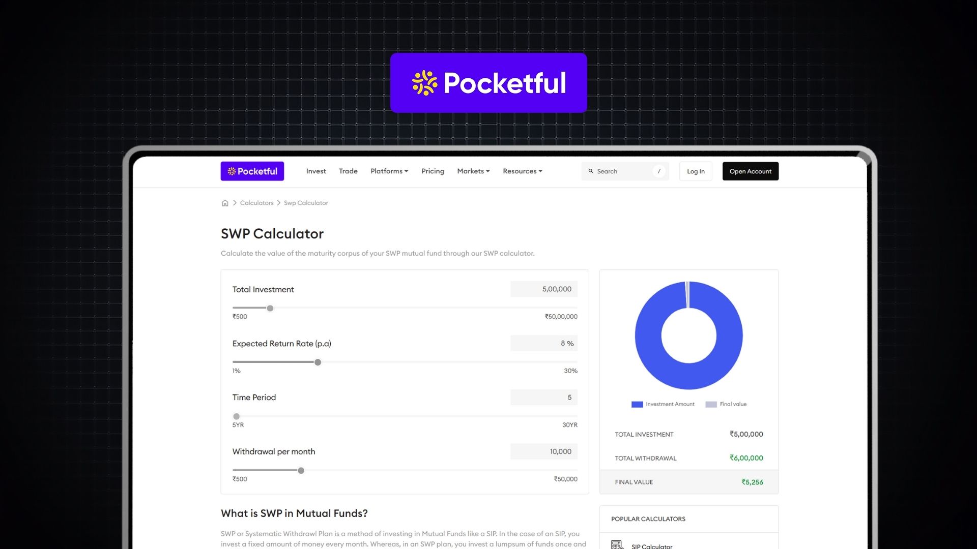 SWP (Systematic Withdrawal Plan) Calculator Online - Pocketful